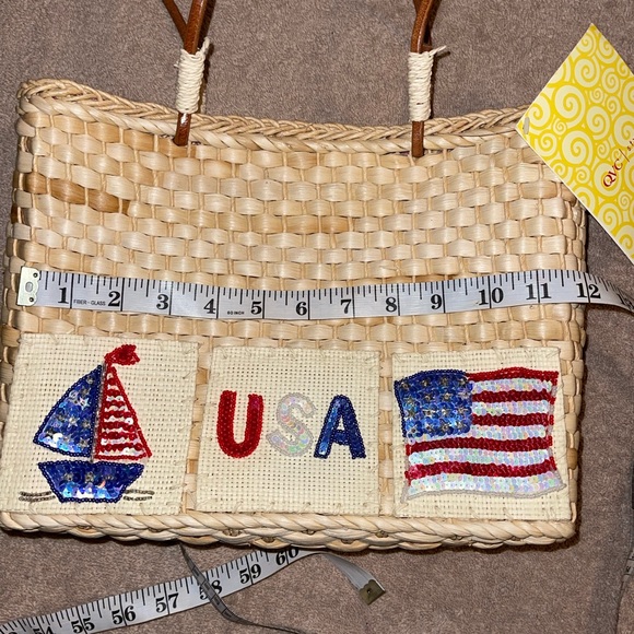 QVC | Bags | New Qvc Straw Patriotic Red White And Blue Flag Usa Sequin ...